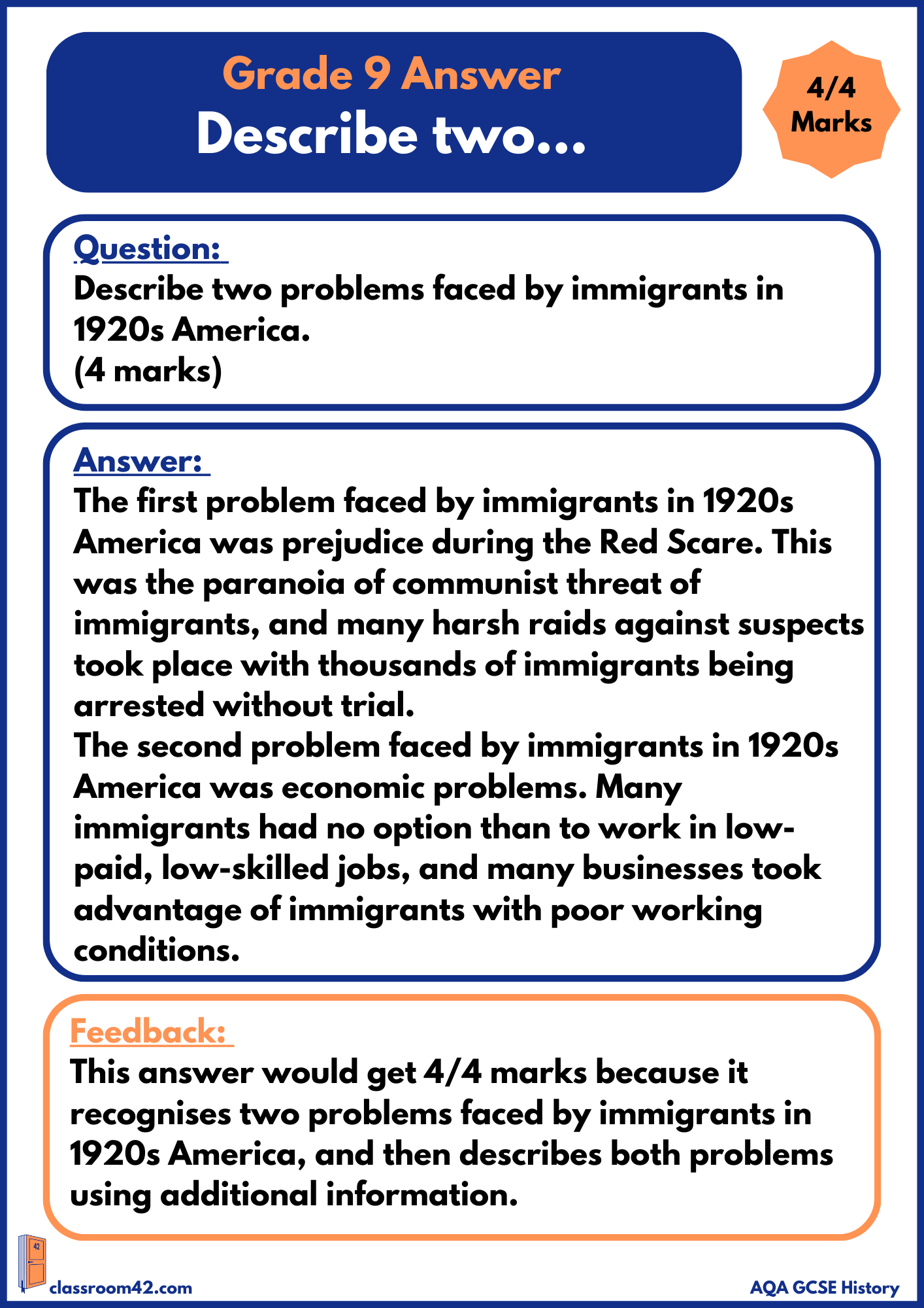 ‘Describe’ Questions – Example Answer AQA USA – Classroom 42