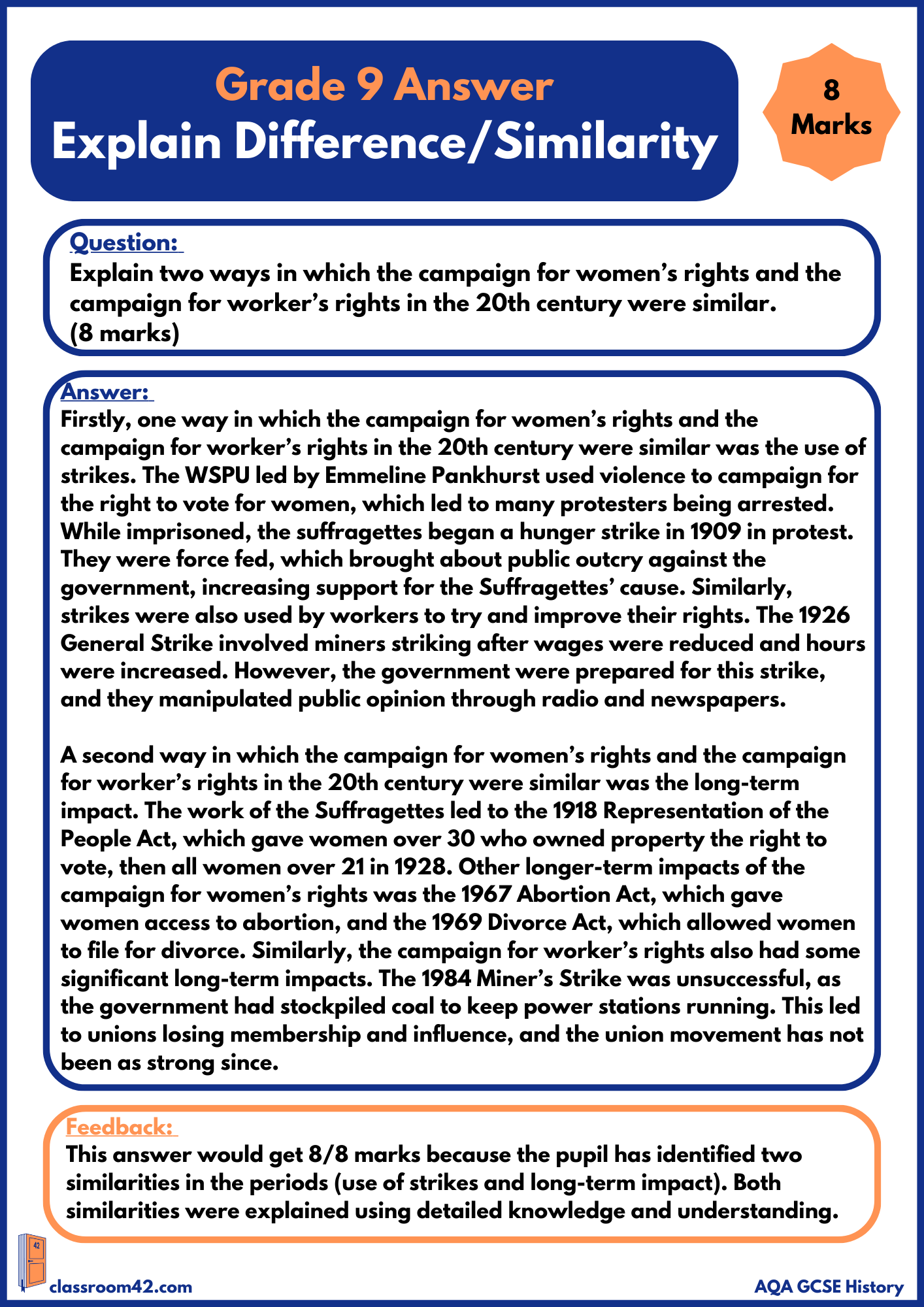 Explain DifferenceSimilarity – Example Answer AQA Power – Classroom 42