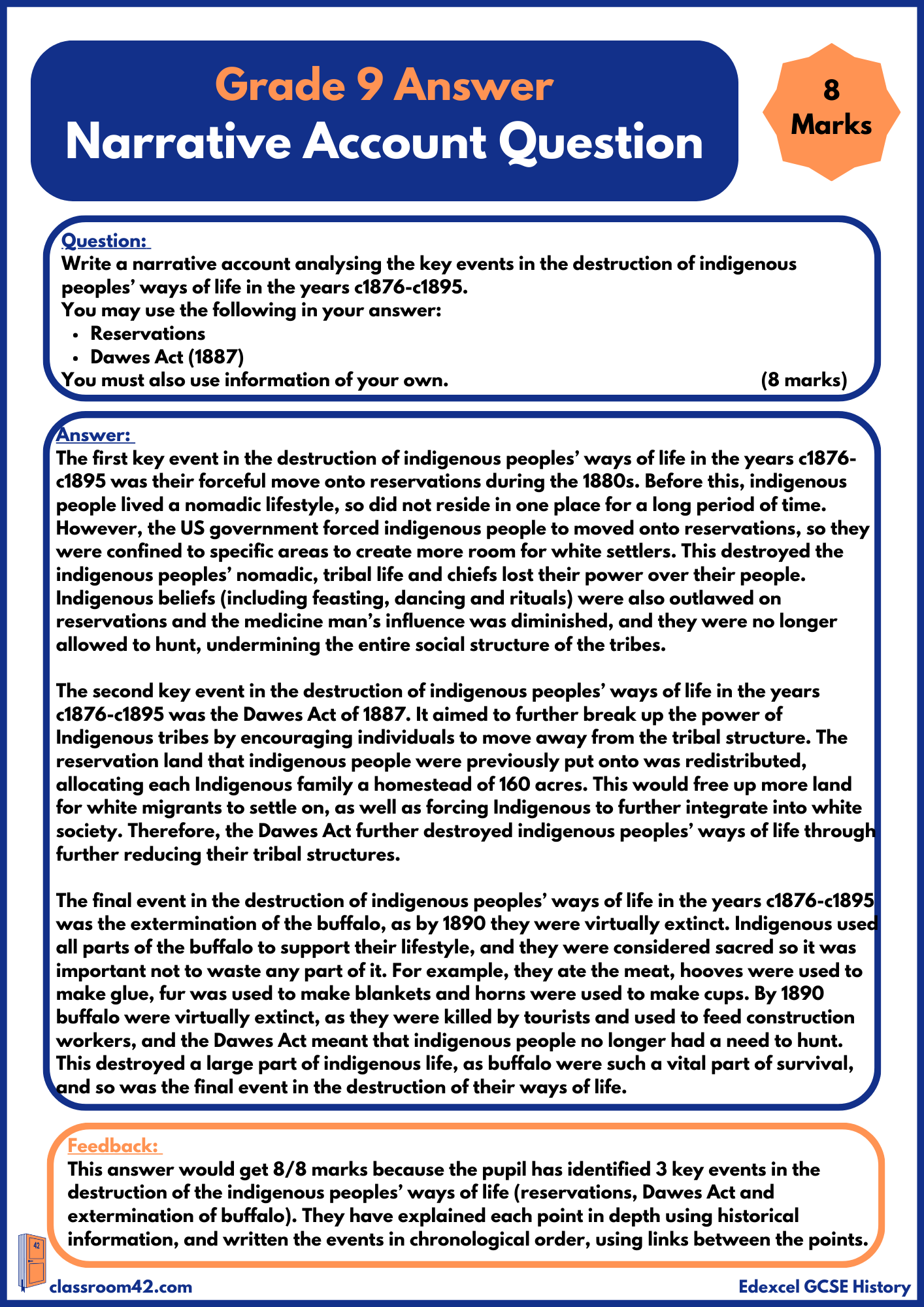 Narrative Account – Example Answer Edexcel American West – Classroom 42