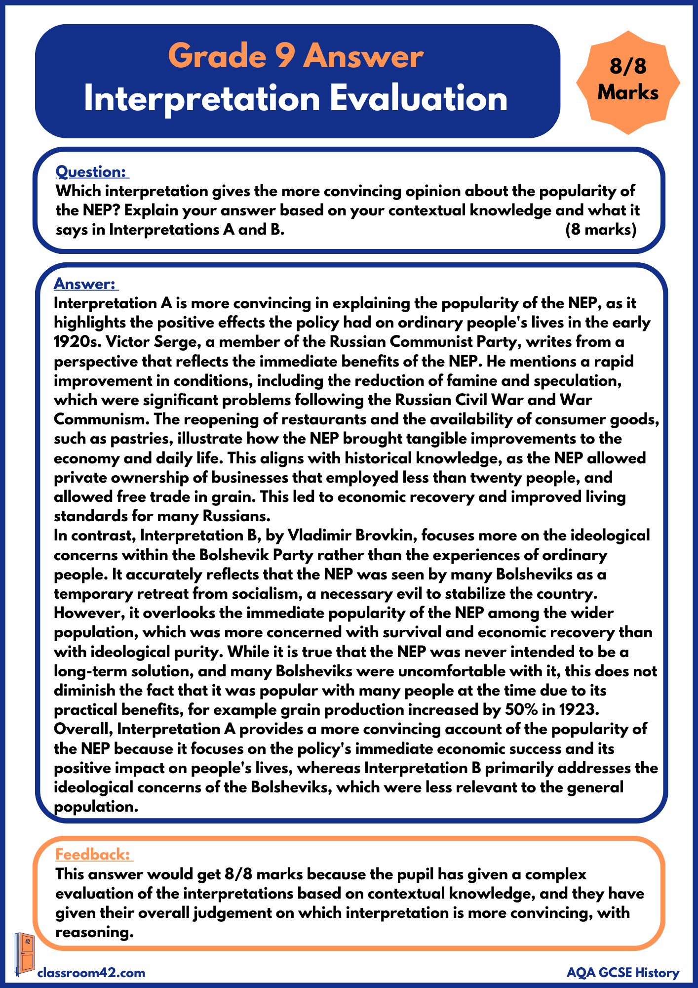 Interpretation Evaluation – Example Answer AQA Russia – Classroom 42