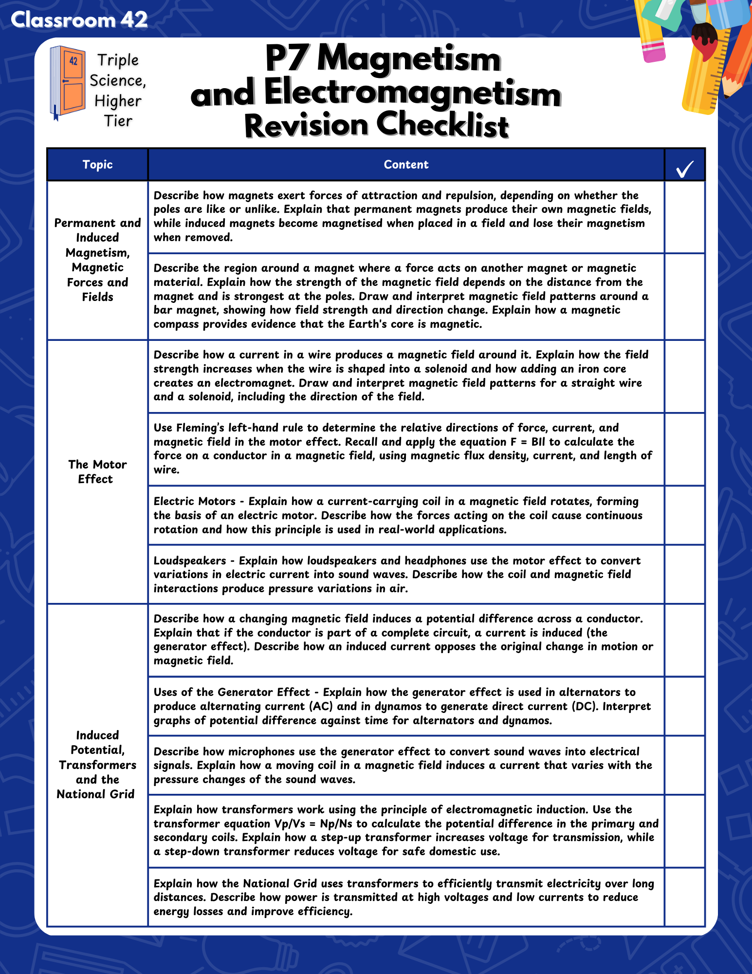 AQA GCSE Physics Checklist – P7 – Classroom 42