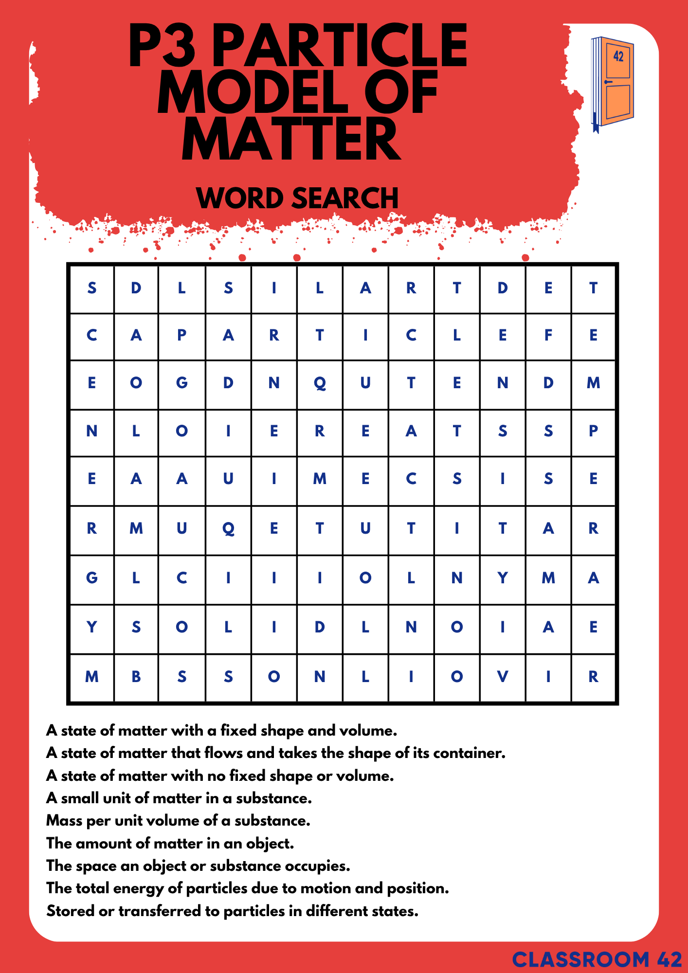 P3 Particle Model Wordsearch – Classroom 42